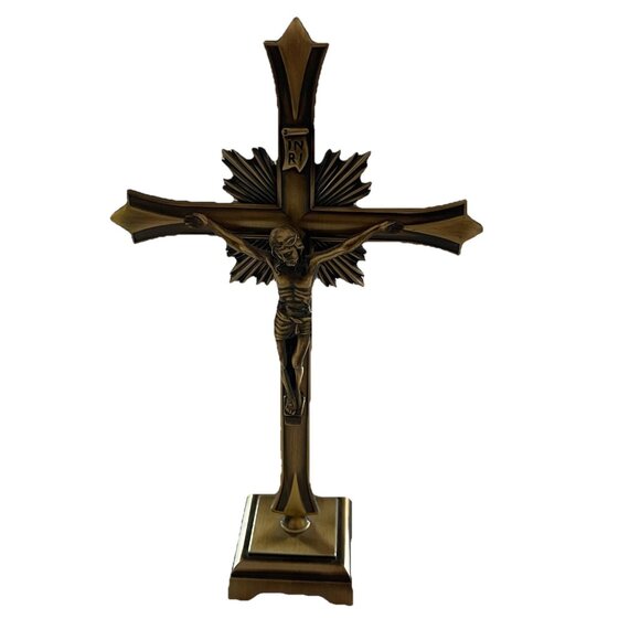 Accents | Vintage Cross Crucifix Metal Desktop Inri Free Standing Base ...
